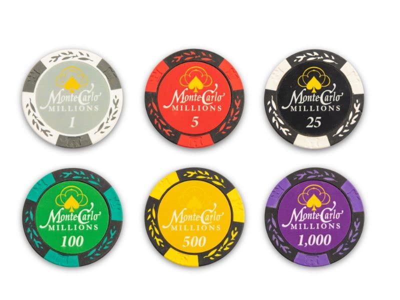 Casinokart Monte Carlo Millions Series 300/500 Pieces 14 GMS Clay Material Casino Quality Poker Chips Set with Denomination,2 Decks of Branded Playing Cards and Dealer Button (300 Pieces)