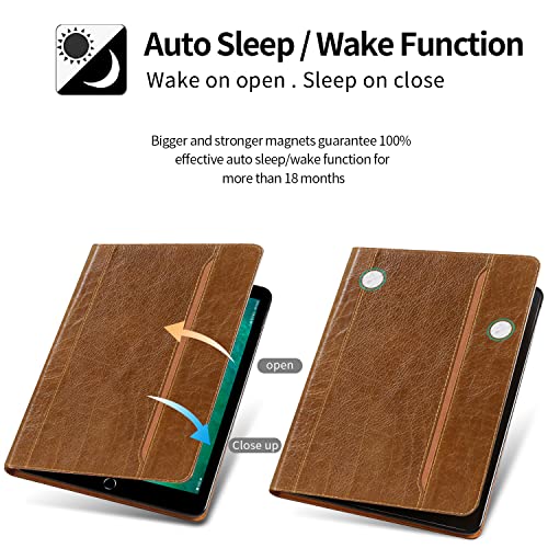 NANRUIL for Ipad Pro 11-inch Case 4th/3rd/2nd/1st Gen Genuine Leather Cover Protective Shell for 2022/2021/2020/2018 with Pocket Strap,Built-in Pencil Holder and Auto Wake/Sleep.Brown