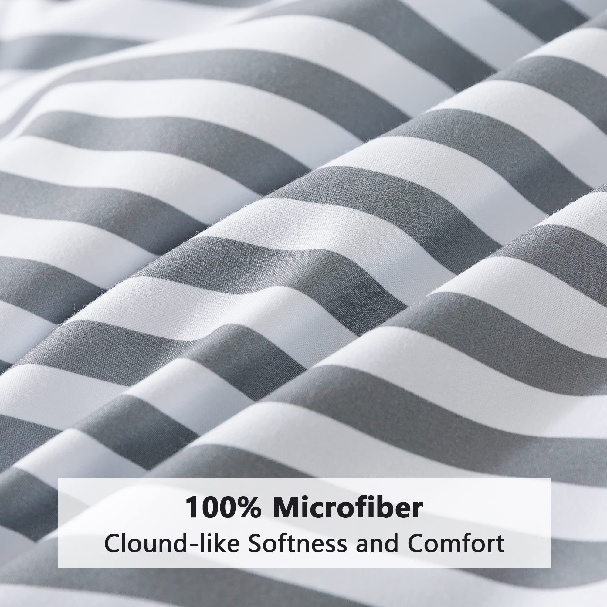 Andency Striped Comforters Queen Size Set Gray, 3 Pieces Grey Bedding Comforter Sets for Queen Bed, Soft Lightweight Fluffy Down Alternative Bed Set for Boys Men All Season