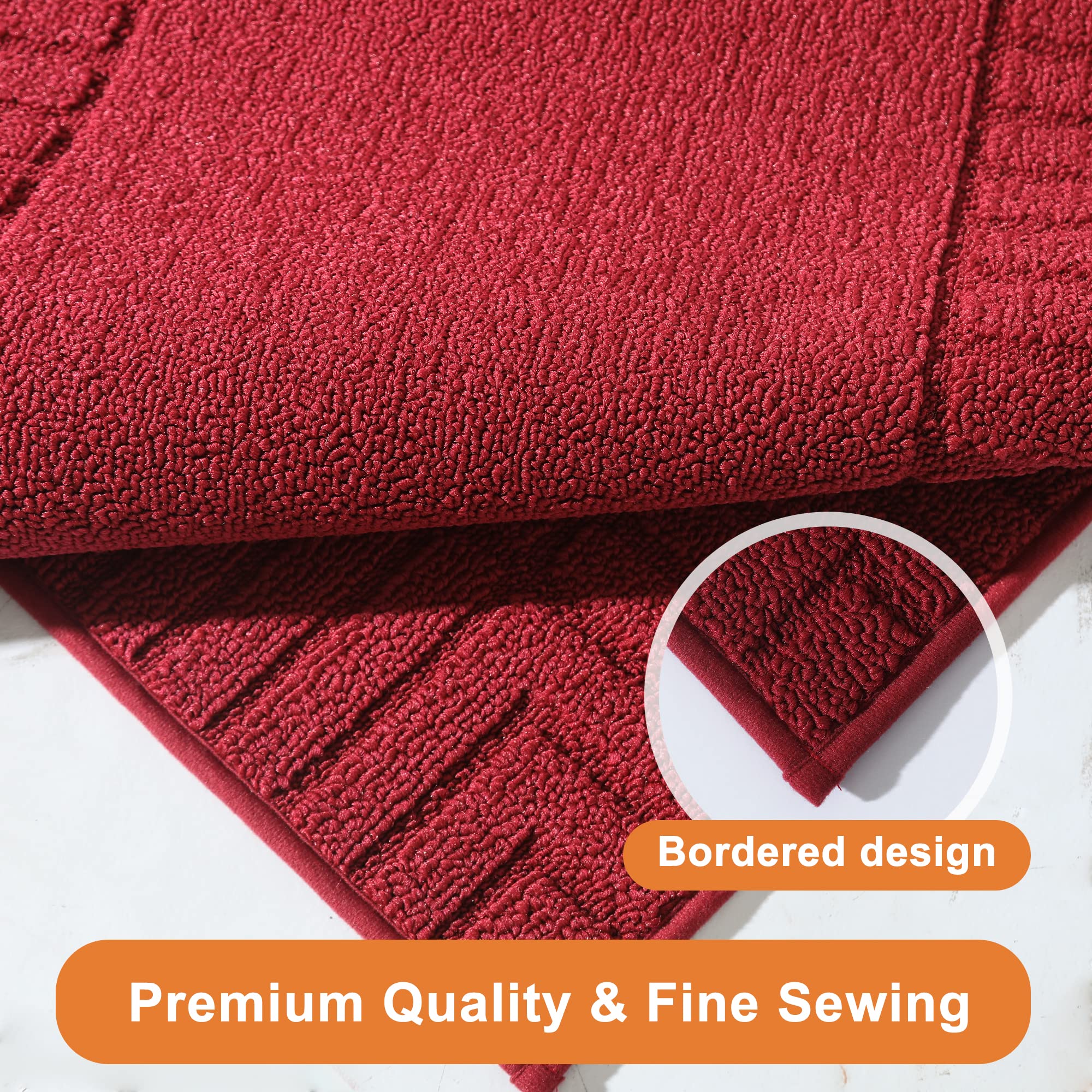 BEQHAUSE-Non-Slip-Kitchen-Mats-for-Floor [2PCS],Kitchen Mats,Machine Washable Burgundy Red Kitchen Rugs,Polypropylene Kitchen Floor Mat with TPR Backing 24x35inch/24x60inch