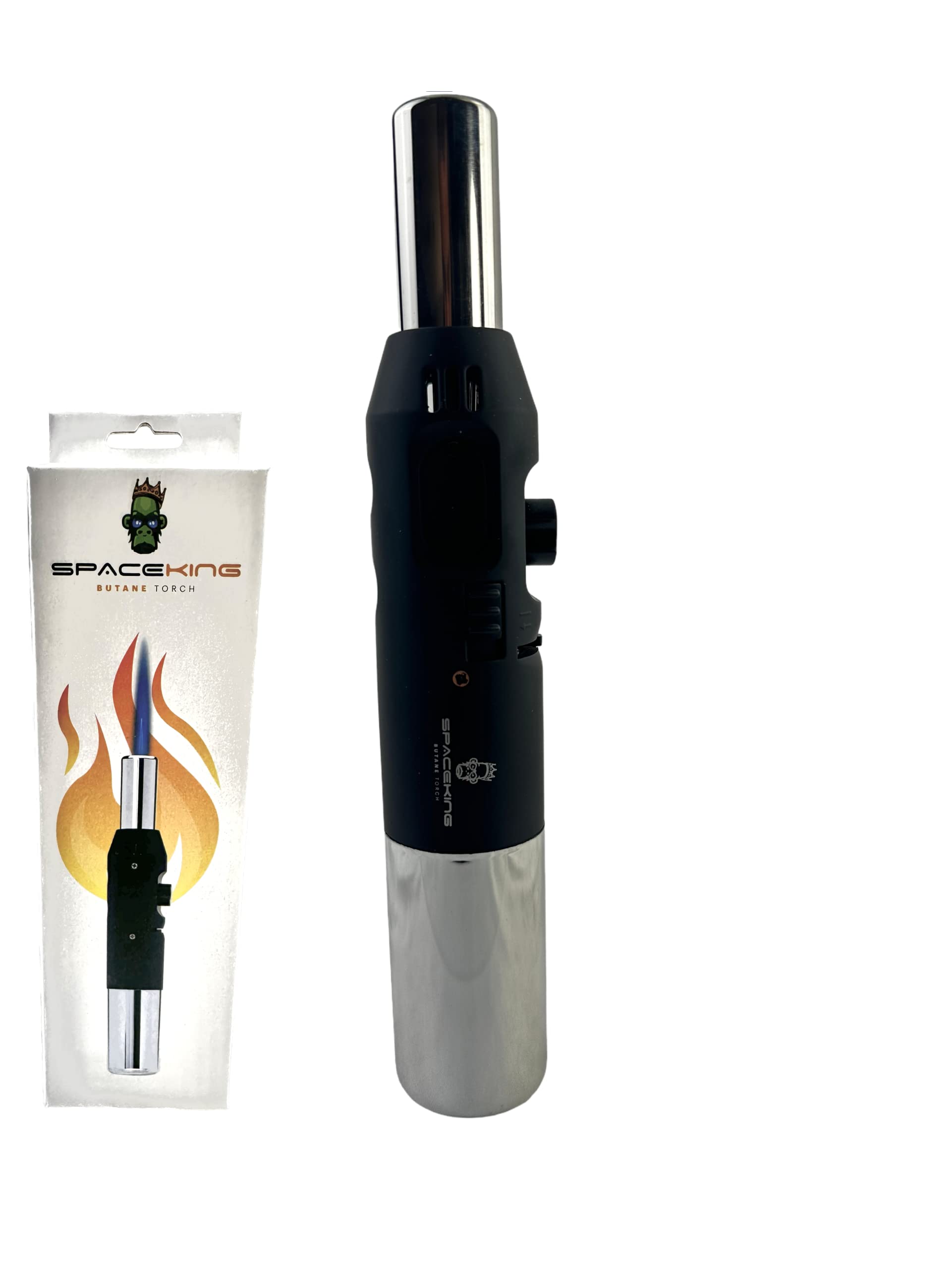 Space King Straight Shooter - Smooth Metallic - Adjustable Flame - Child-lock - Perfect for Camping, Kitchen, Backyard, Travel, Beach, BBQ, Mountain, Outdoors, Travel, Garage, and more. (Black)