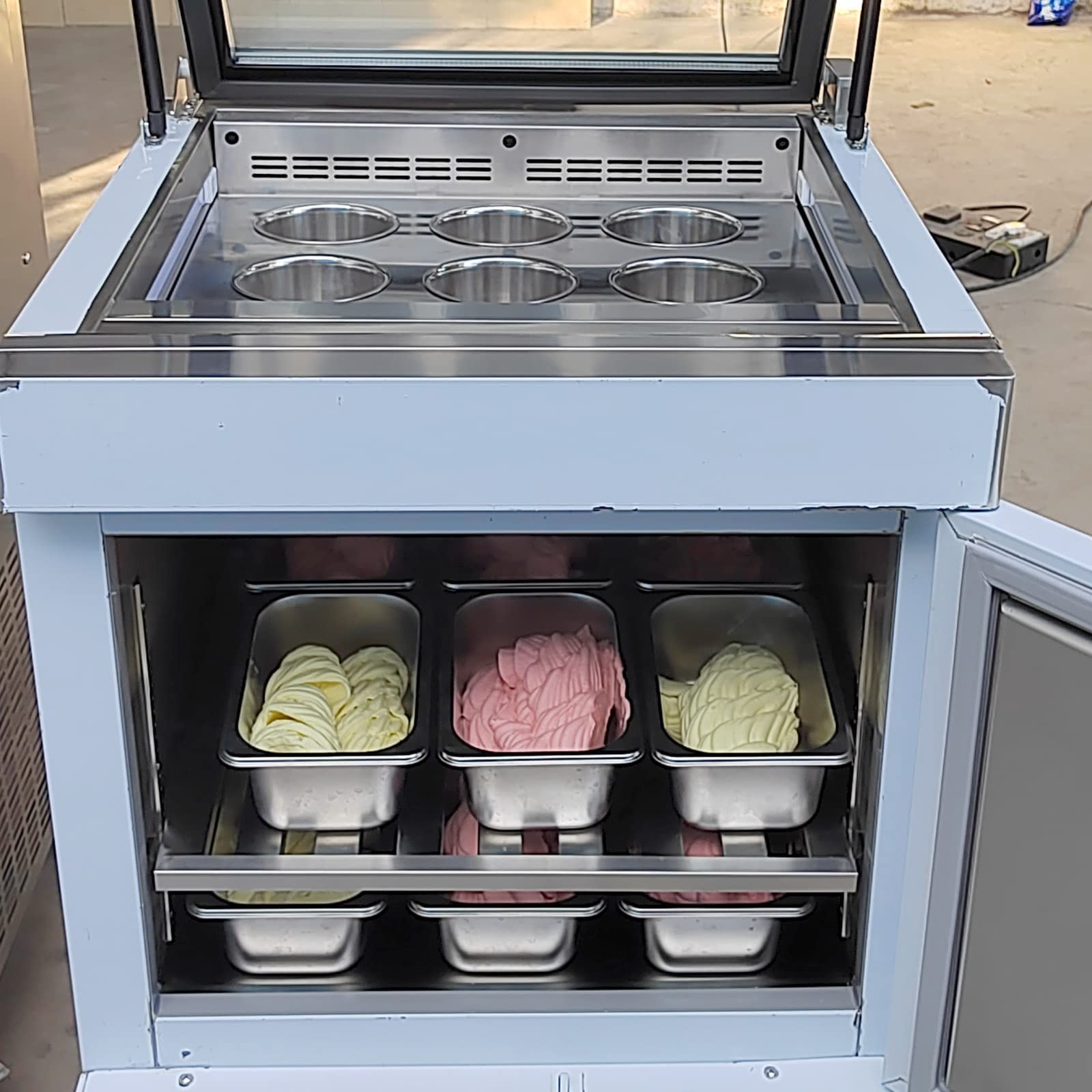 Kolice Commercial 9 Drums/6 Pans Ice Cream Showcase Freezer,Desktop Ice Cream Showcase,Tabletop Ice Cream Display Showcase