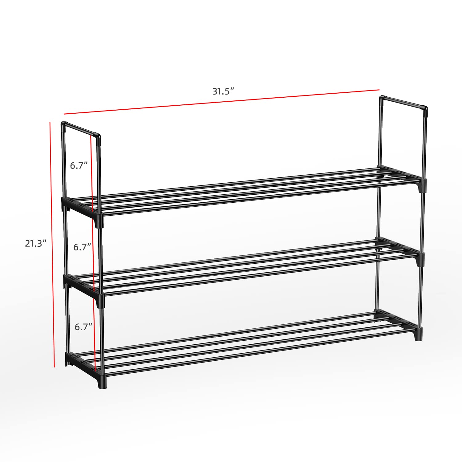 BIWHALE 3-Tier Stackable Shoe Rack, Expandable & Adjustable Fabric Shoe Shelf Storage Organizer, Black