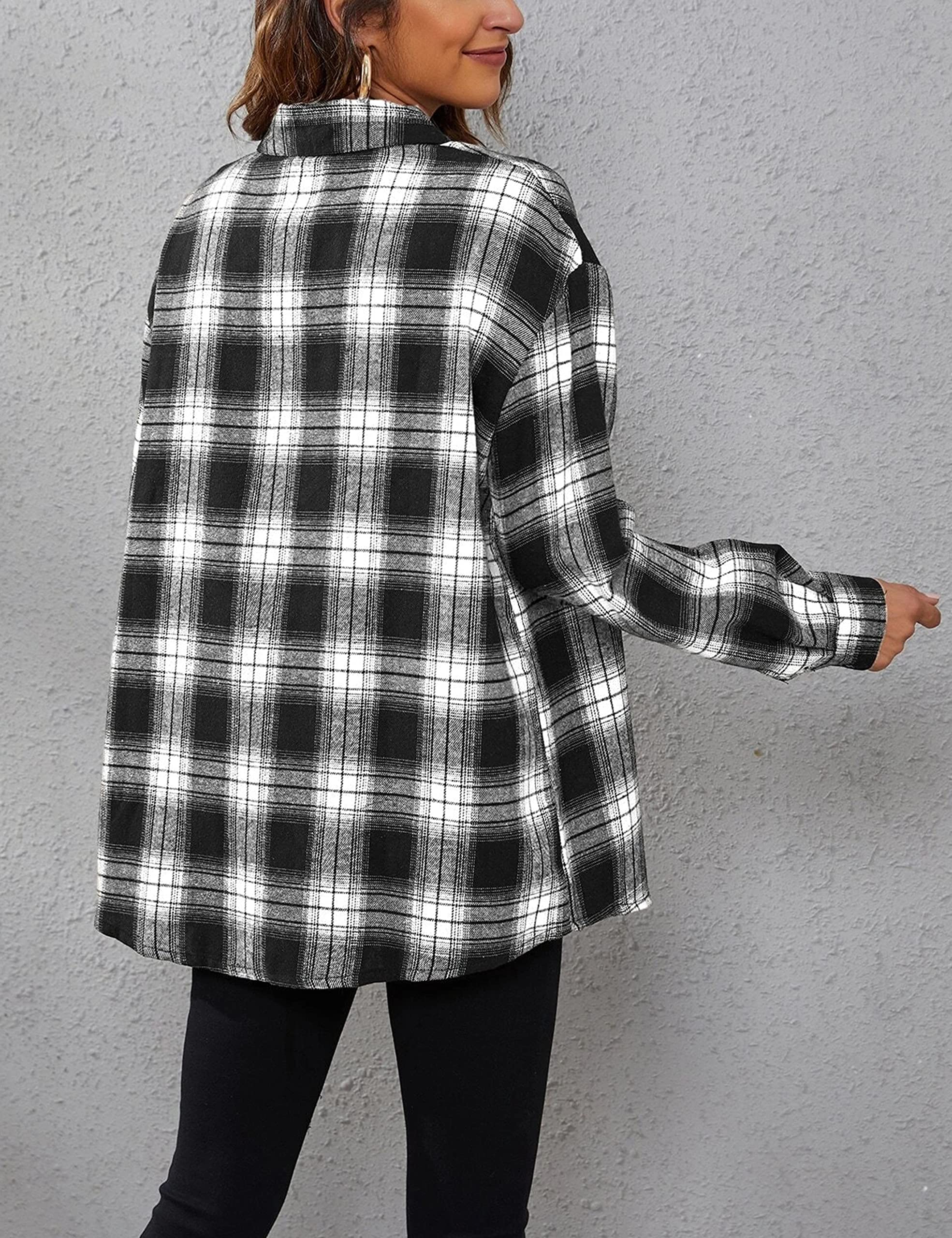 Ailoqing Plaid Shirts for Women Long Sleeve Button Down Flannel Shirts Buffalo Blouse Tops(Blackwhite-M)