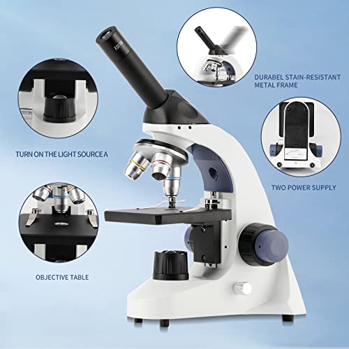 Compound Monocular Microscope Kids Adults - 40X-2000X Monocular Microscope for Kids Adults Students with Storage Bag, Metal Eyepiece, Slides (2022