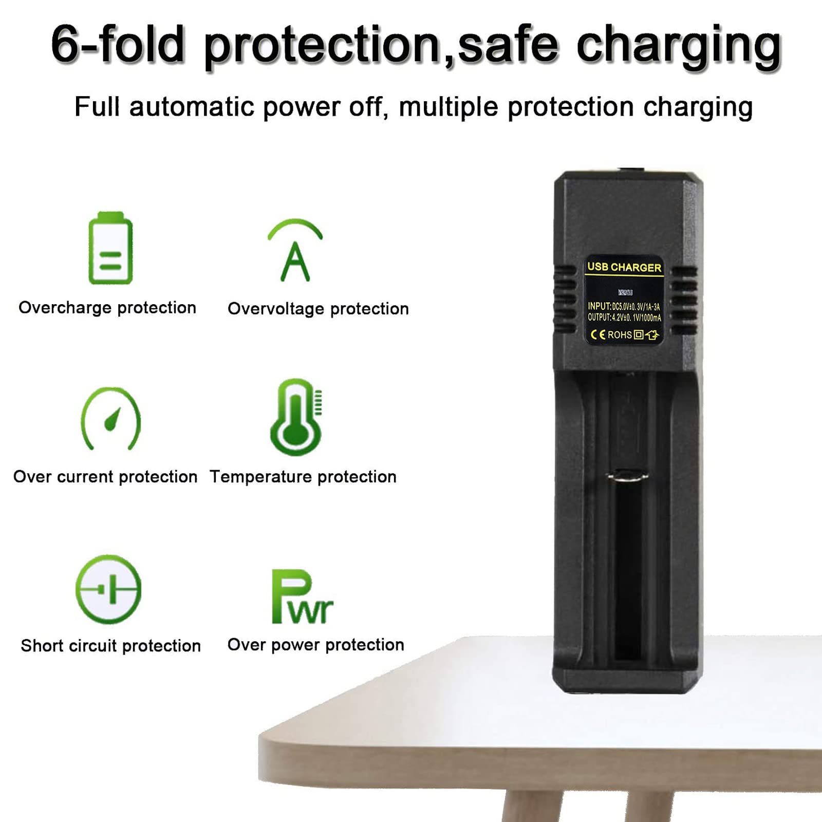 26650 Rechargeable Battery Charger USB Single Slot Charger for 3.7v Lithium Battery 21700 26650 10440 14500 18500 16340 18650 3.7V