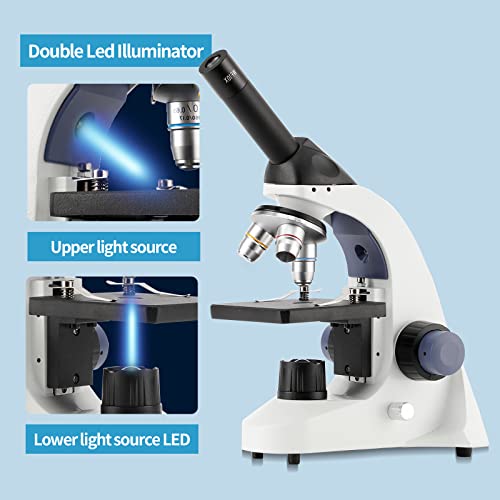 Compound Monocular Microscope Kids Adults - 40X-2000X Monocular Microscope for Kids Adults Students with Storage Bag, Metal Eyepiece, Slides (2022