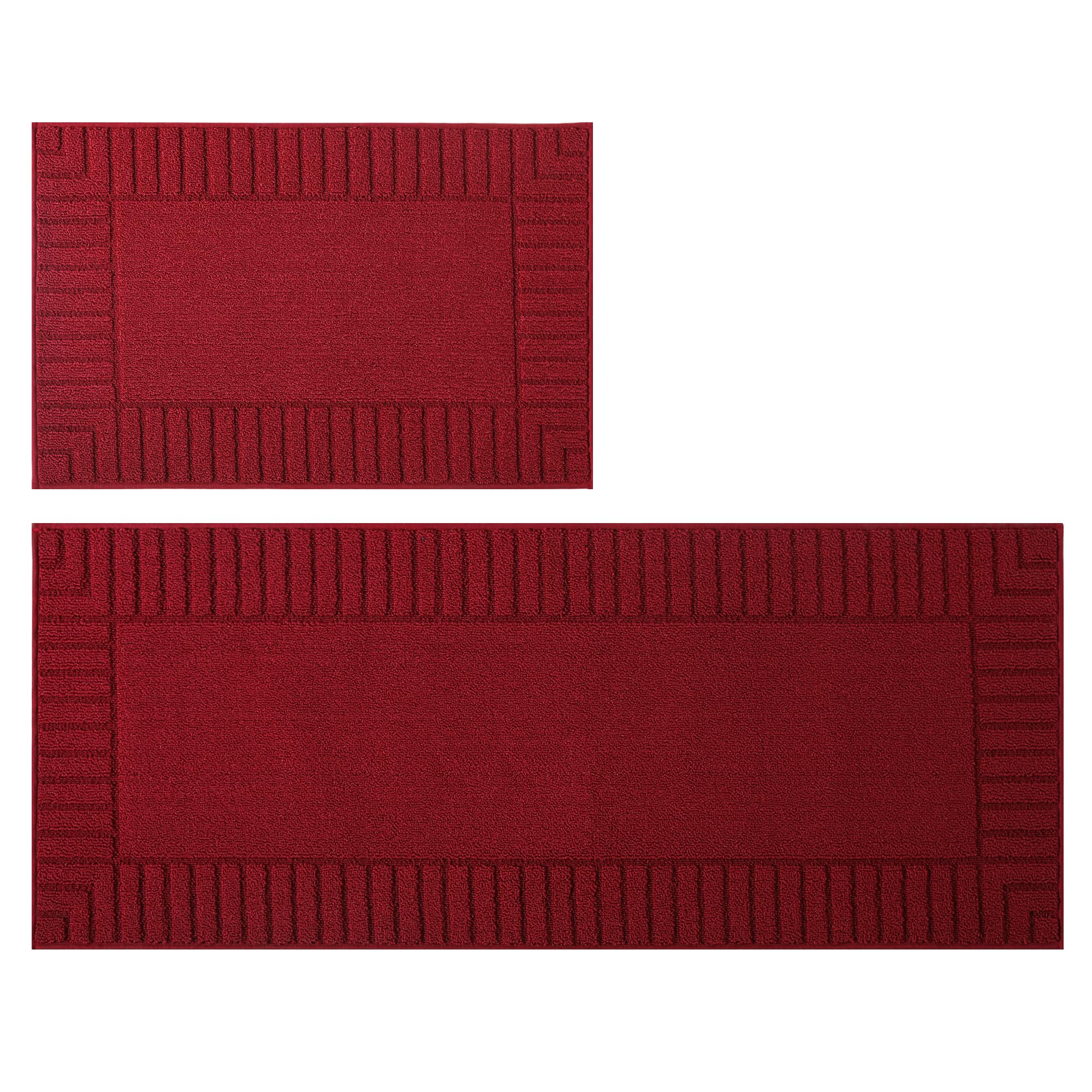 BEQHAUSE-Non-Slip-Kitchen-Mats-for-Floor [2PCS],Kitchen Mats,Machine Washable Burgundy Red Kitchen Rugs,Polypropylene Kitchen Floor Mat with TPR Backing 24x35inch/24x60inch