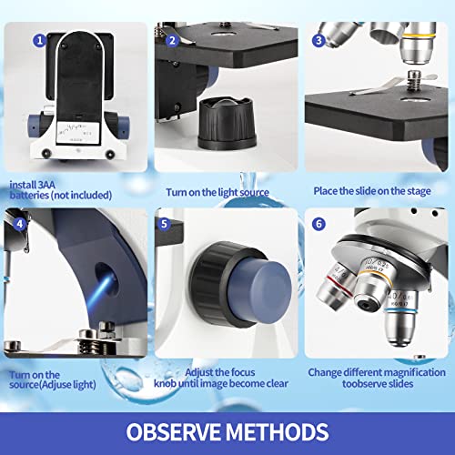 Compound Monocular Microscope Kids Adults - 40X-2000X Monocular Microscope for Kids Adults Students with Storage Bag, Metal Eyepiece, Slides (2022