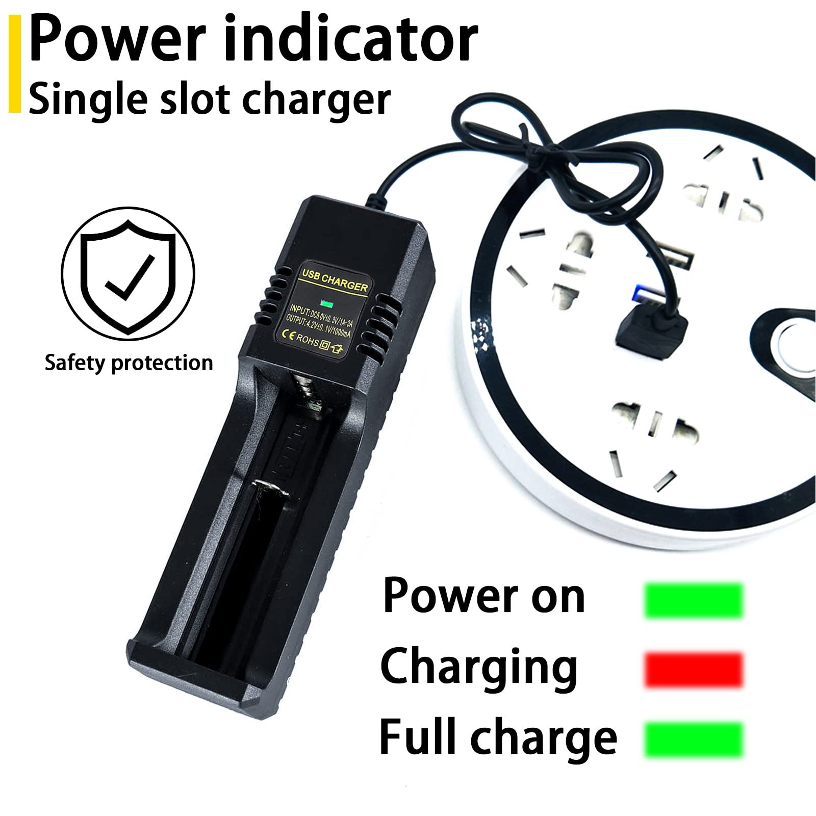26650 Rechargeable Battery Charger USB Single Slot Charger for 3.7v Lithium Battery 21700 26650 10440 14500 18500 16340 18650 3.7V