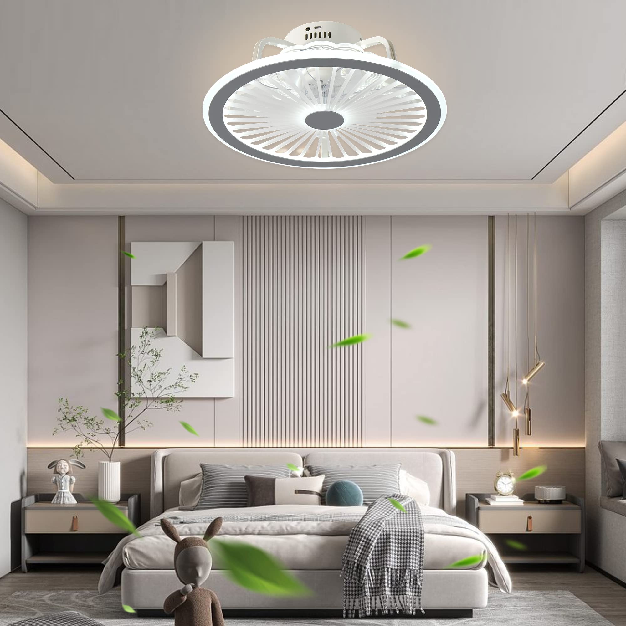 CHANFOK Ceiling Fan With Light Remote Control,Flush Mount Low Profile Ceiling Fan With Light Dimmable 6 Speed - Work with Alexa/Google Home