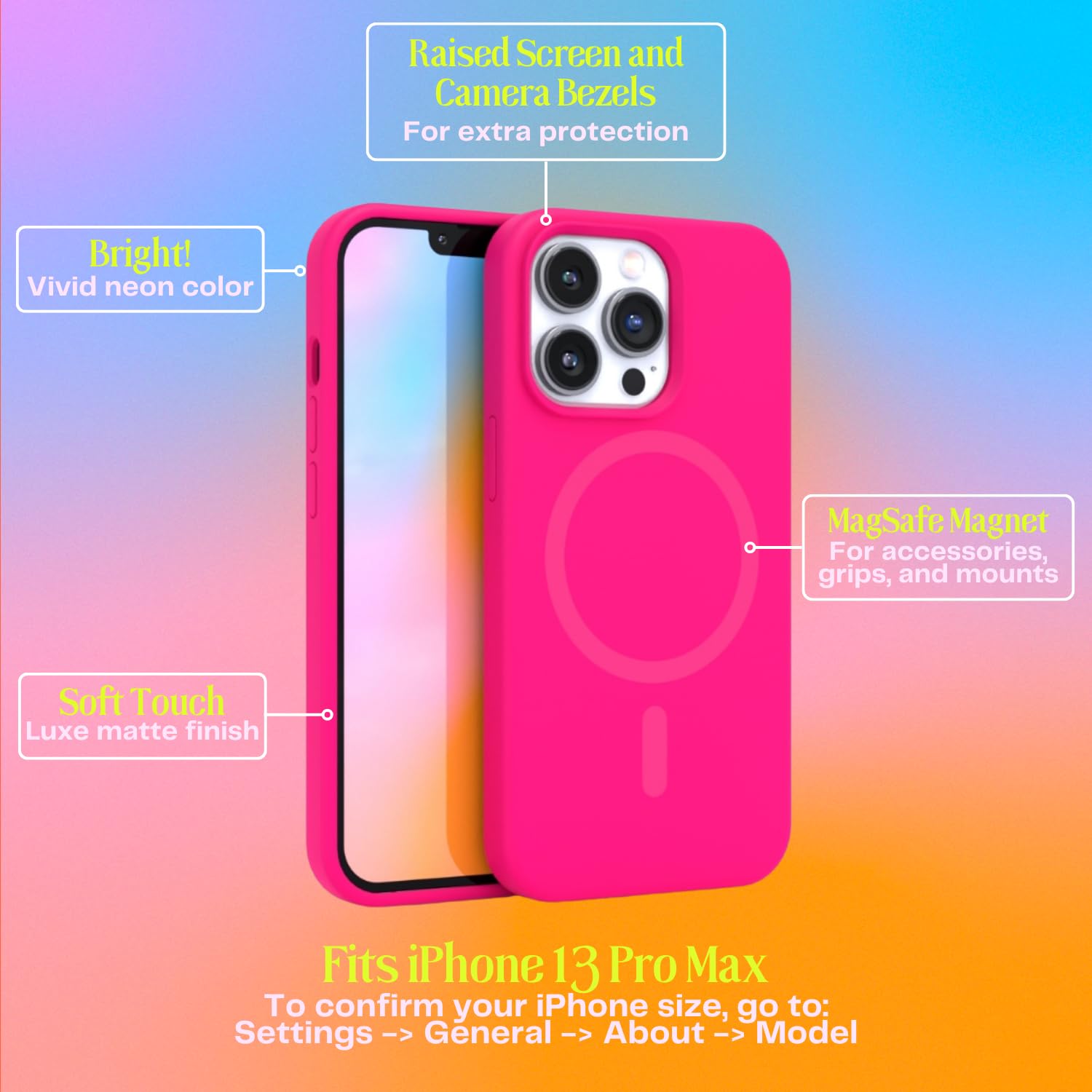 FELONY CASE - iPhone 13 Pro Max Case, Stylish Neon Pink iPhone Case - 360° Shockproof Protective Case Designed for iPhone 13 Pro Max - Compatible with MagSafe