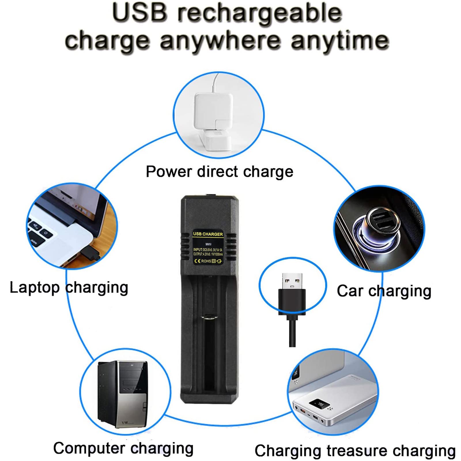 26650 Rechargeable Battery Charger USB Single Slot Charger for 3.7v Lithium Battery 21700 26650 10440 14500 18500 16340 18650 3.7V