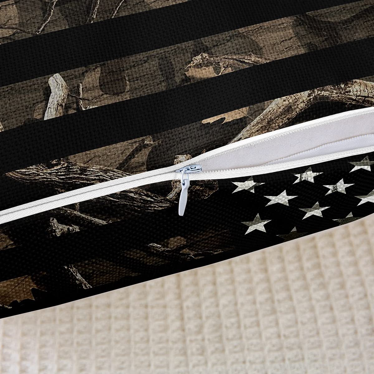 Camo American Flag Throw Pillow Cover,Deer Antlers Grey Camouflage Soft Reversible Print Cushion Cover for Bed Sofa,Wild Animal Branches Leaves Stars Square Couch Pillow Cover,20"x 20" Single Pack