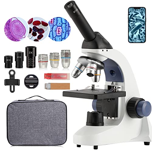 Compound Monocular Microscope Kids Adults - 40X-2000X Monocular Microscope for Kids Adults Students with Storage Bag, Metal Eyepiece, Slides (2022