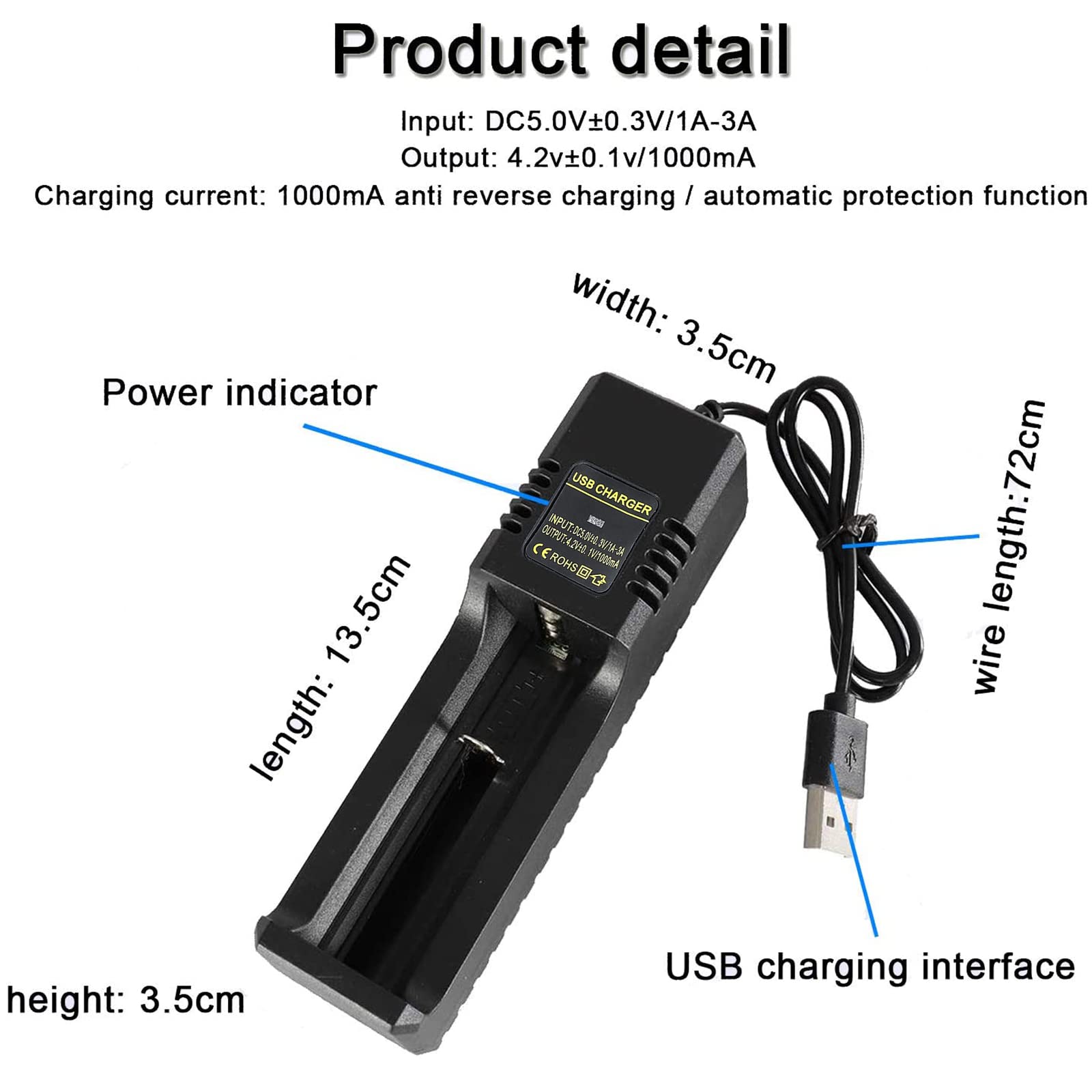 26650 Rechargeable Battery Charger USB Single Slot Charger for 3.7v Lithium Battery 21700 26650 10440 14500 18500 16340 18650 3.7V