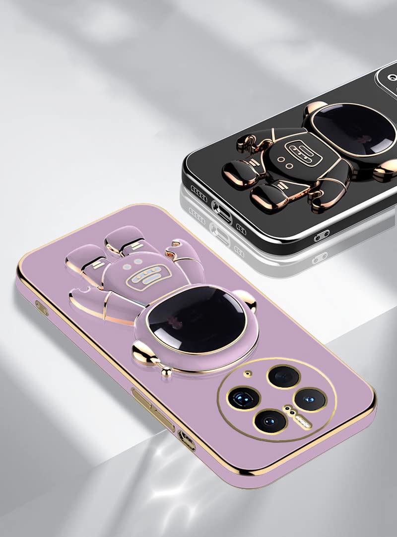 Compatible with Huawei Mate 50 Pro Case Silicone TPU Plating, Huawei Mate 50 Pro Cases Cute Astronaut Pattern Phone Case with Stand (Purple)