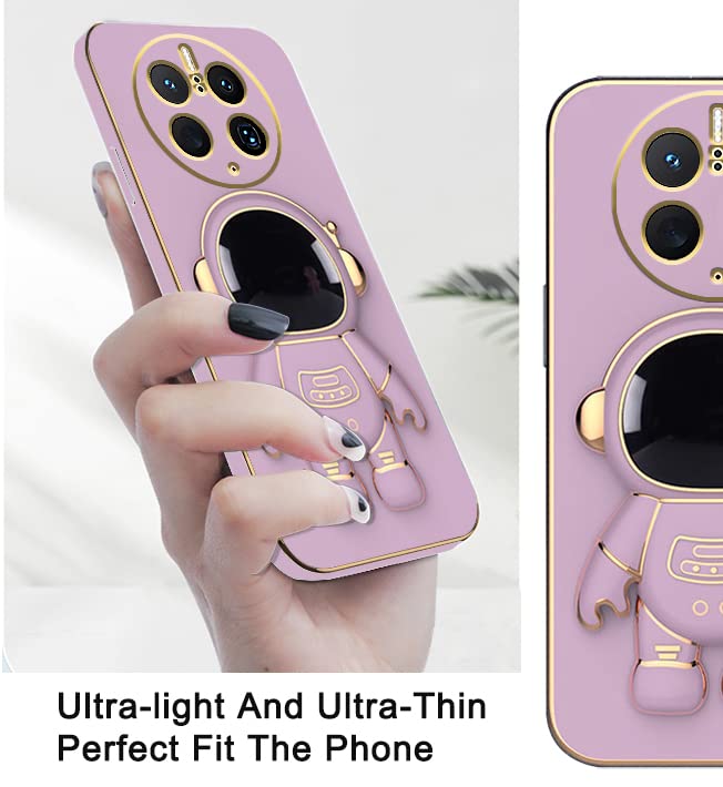 Compatible with Huawei Mate 50 Pro Case Silicone TPU Plating, Huawei Mate 50 Pro Cases Cute Astronaut Pattern Phone Case with Stand (Purple)