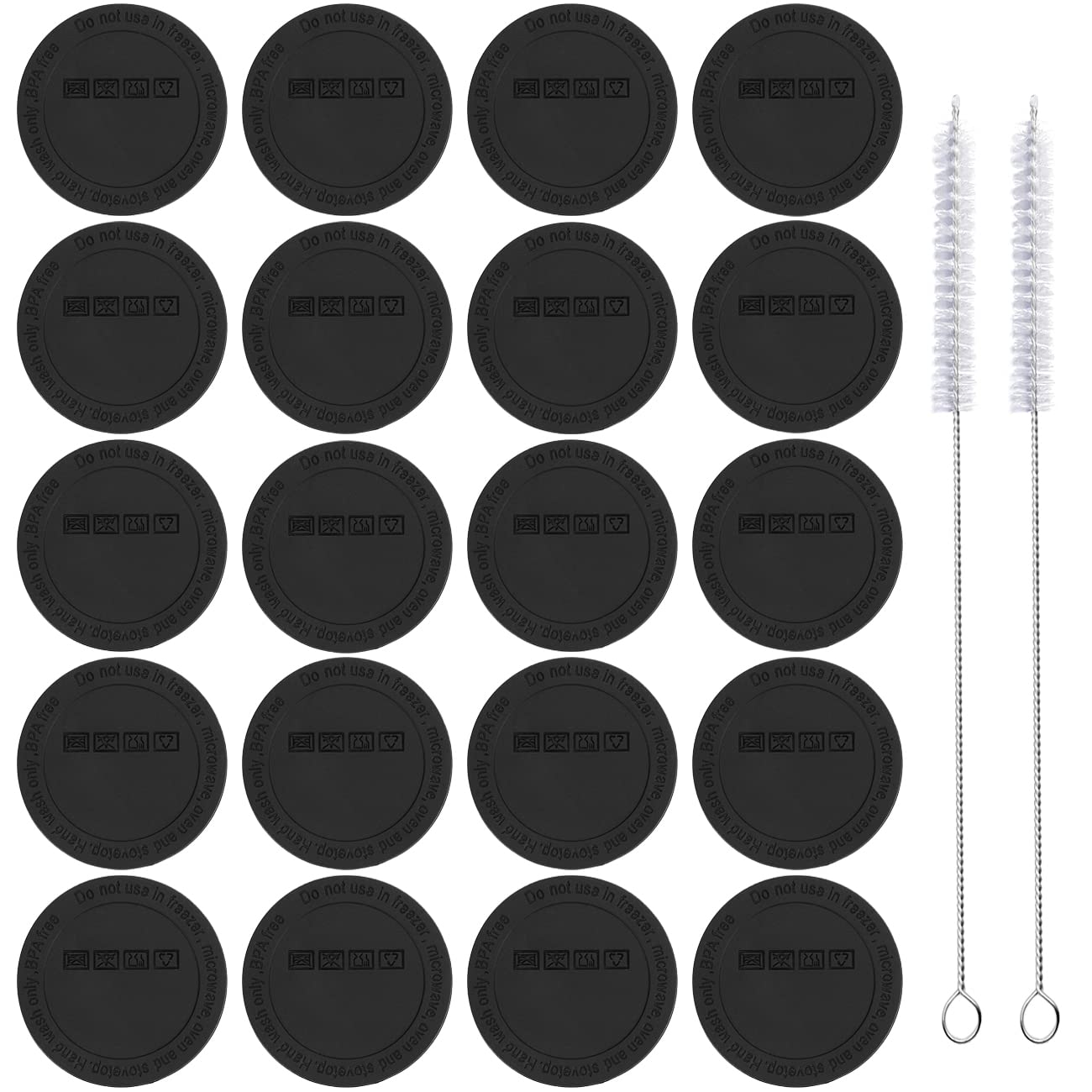 20 Pcs Rubber Bottoms for Sublimation Tumblers (2.2 Inch / 56mm), with 2 Cleaning Brush, Protective Anti-Slip Silicone Bottoms with Adhesive for Skinny Wine Tumblers Thermal Bottle Mason Jars, Black