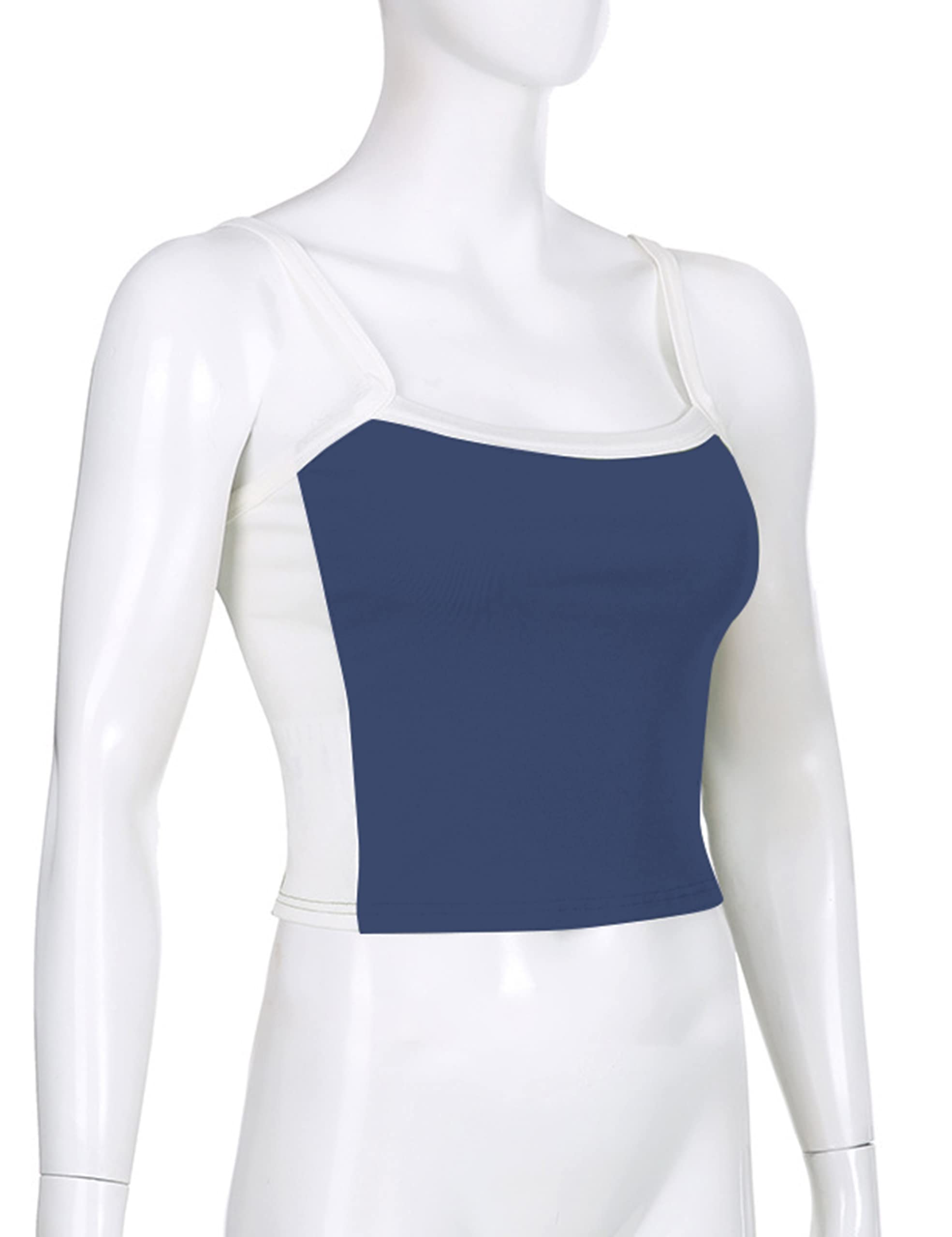 KAMISSY Cotton Color Block Tank Tops for Women Sleeveless Patchwork Crop Cami Tank Casual Slim Fit Cropped Vest Top Blue M