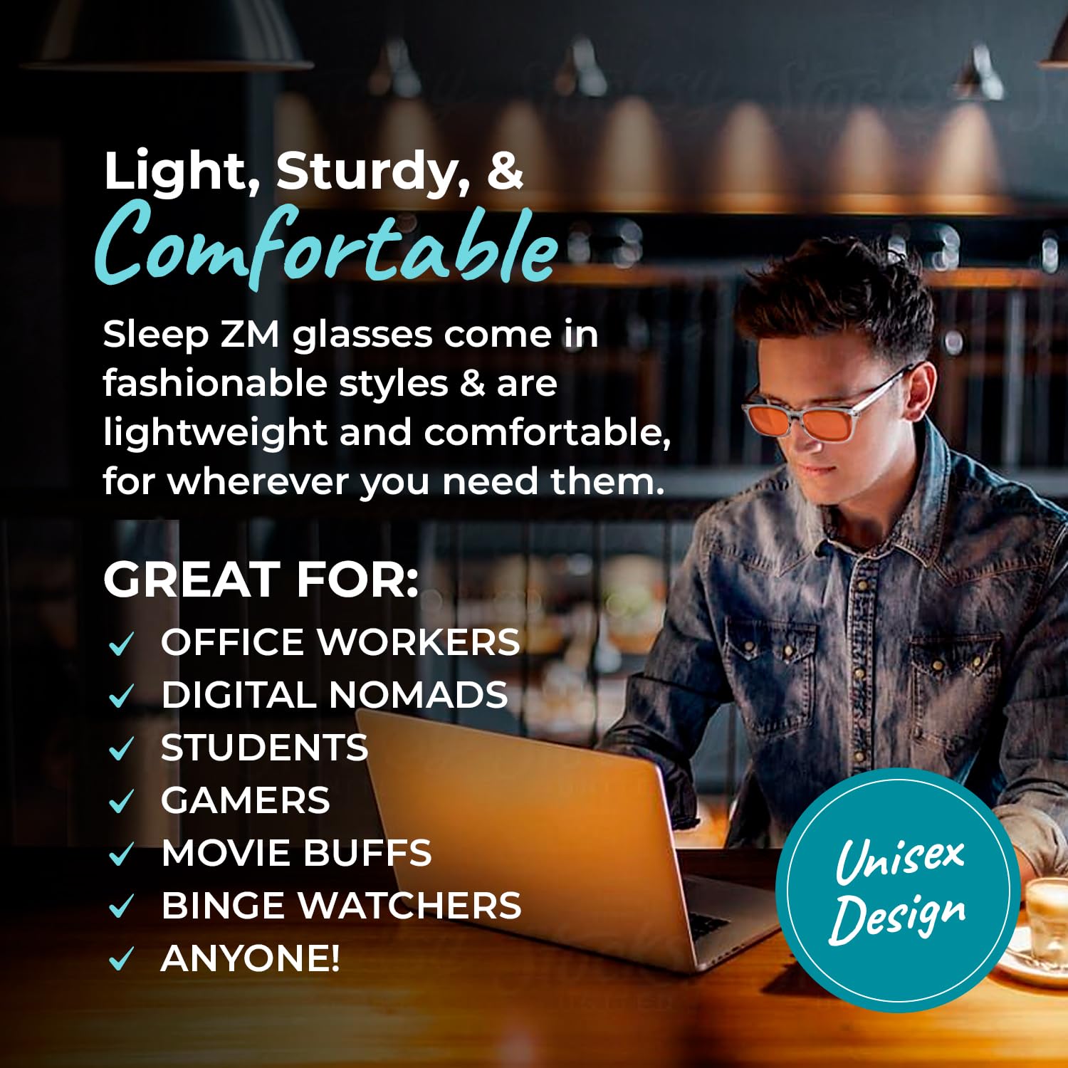 Sleep ZM Transparent Crystal 99% Blue Light Glasses for Computer, TV, Gaming Improve Sleep by Naturally Producing Melatonin - Women + Men