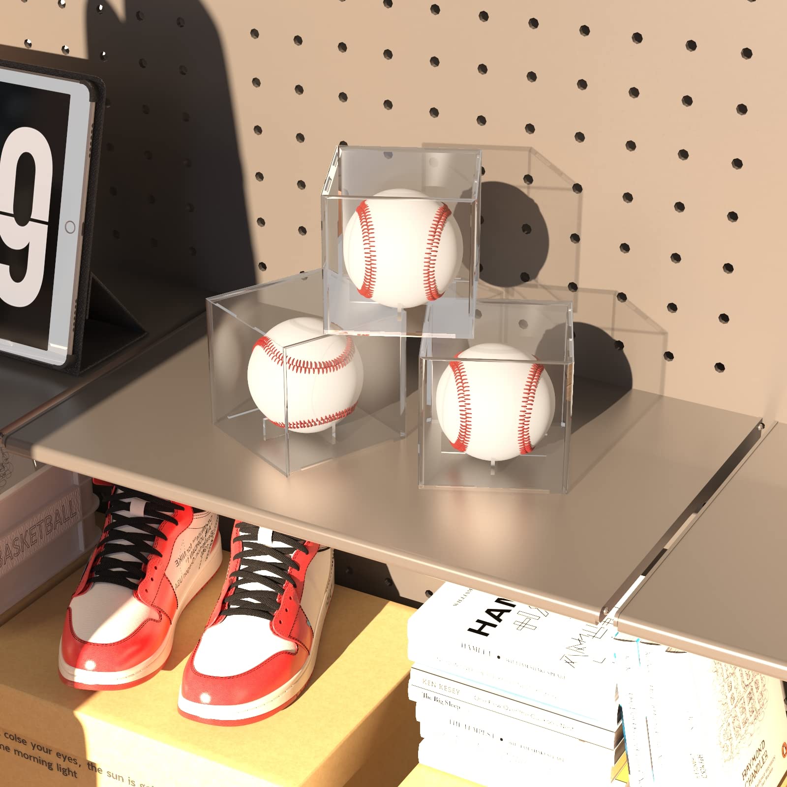 2 Pack Baseball Display Case Acrylic Cube Baseball Holder UV Protected Official Baseball Autograph Display Case Memorabilia Display Storage Box for Golf Tennis Billiard