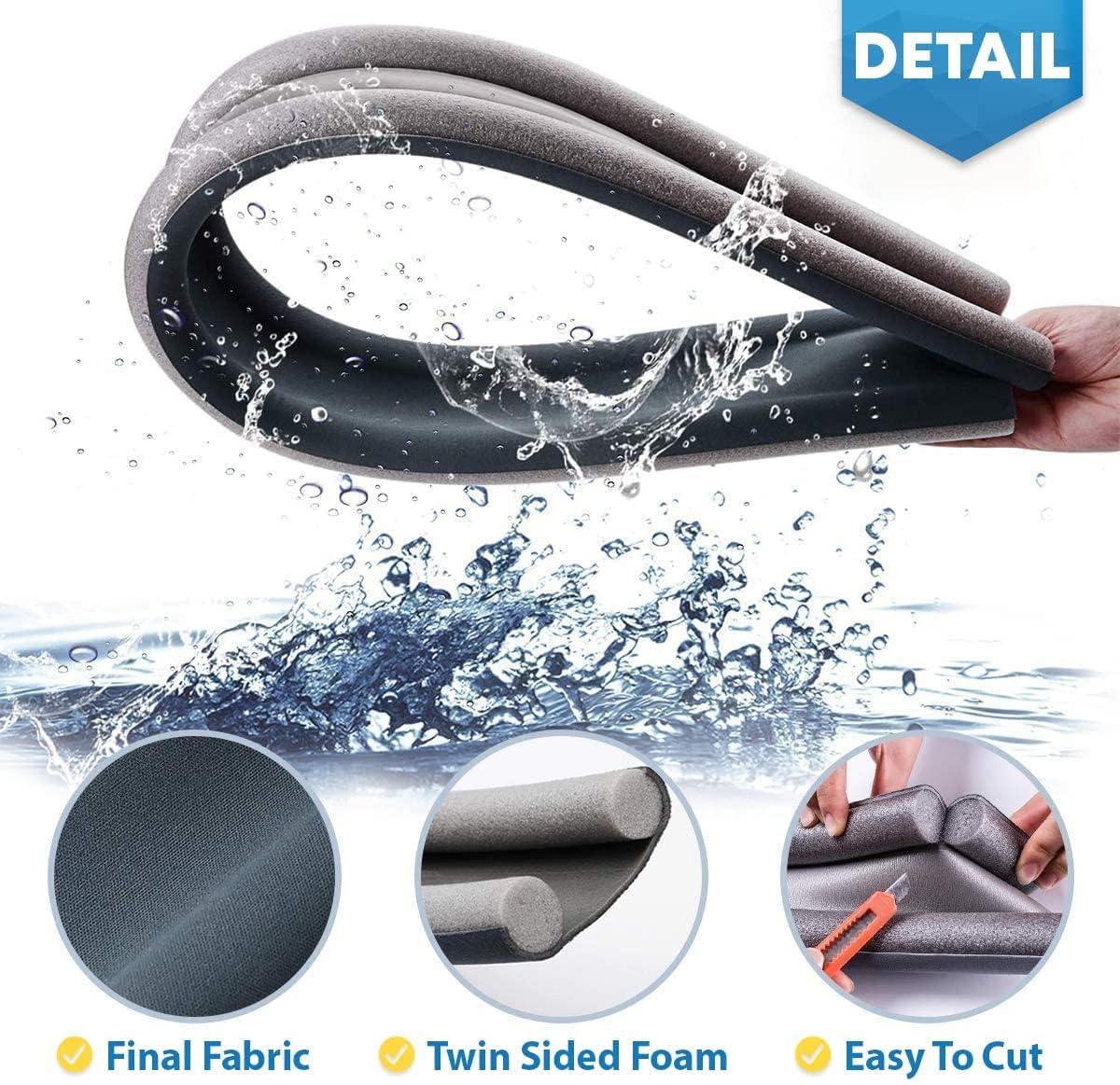 Under Door Draft Stopper 37 Inch Cuttable and Washable,Twin Door Draft Stopper,Energy Saving Door Weather Stripping Reduce Noise Window Breeze Blocker Adjustable Door Sweeps, Gray