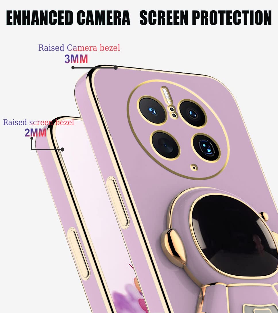 Compatible with Huawei Mate 50 Pro Case Silicone TPU Plating, Huawei Mate 50 Pro Cases Cute Astronaut Pattern Phone Case with Stand (Purple)