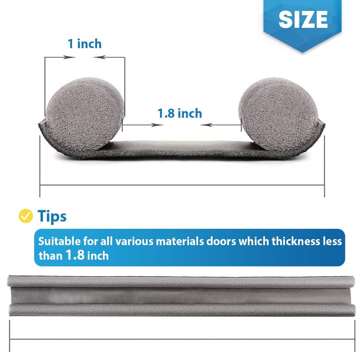 Under Door Draft Stopper 37 Inch Cuttable and Washable,Twin Door Draft Stopper,Energy Saving Door Weather Stripping Reduce Noise Window Breeze Blocker Adjustable Door Sweeps, Gray