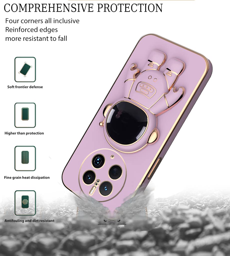 Compatible with Huawei Mate 50 Pro Case Silicone TPU Plating, Huawei Mate 50 Pro Cases Cute Astronaut Pattern Phone Case with Stand (Purple)