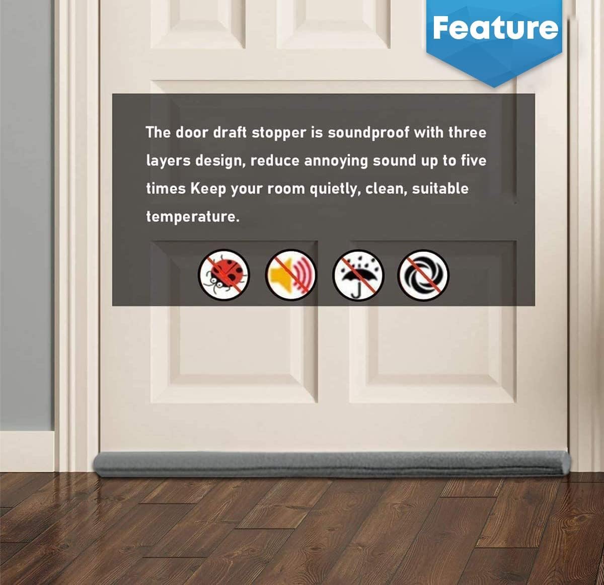Under Door Draft Stopper 37 Inch Cuttable and Washable,Twin Door Draft Stopper,Energy Saving Door Weather Stripping Reduce Noise Window Breeze Blocker Adjustable Door Sweeps, Gray