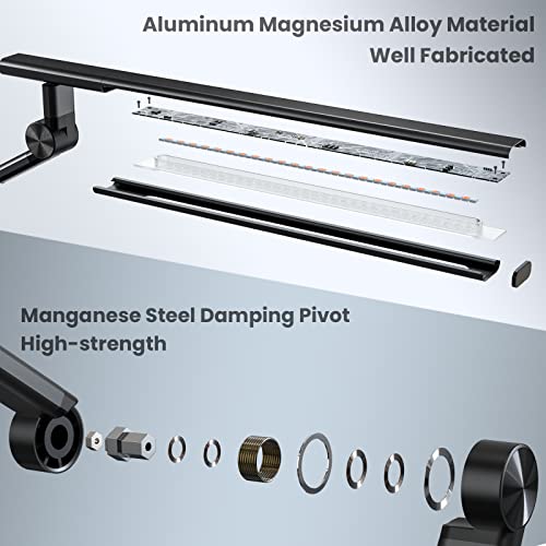 Arteasy LED Desk Lamp, Desk Light for Home Office, Dual Light Source 18W Brightest, Eye-Caring Optical Lens, Office Lamp, 5 Color Modes & Brightness, Aluminum Alloy Clip on Lamp, Clamp Lamp, Black