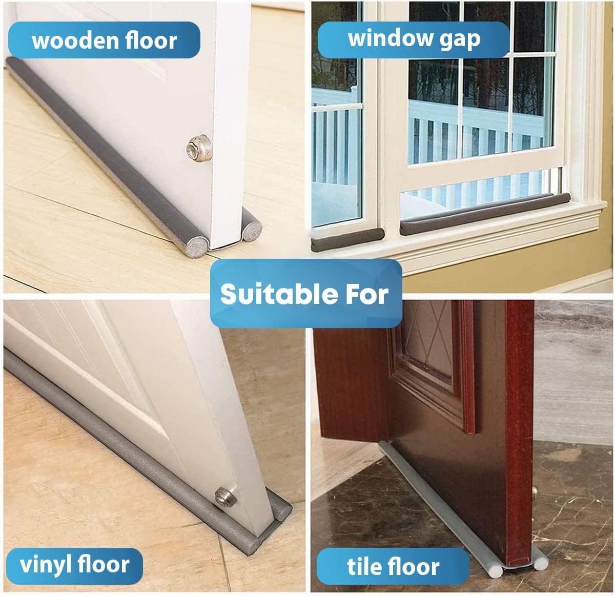 Under Door Draft Stopper 37 Inch Cuttable and Washable,Twin Door Draft Stopper,Energy Saving Door Weather Stripping Reduce Noise Window Breeze Blocker Adjustable Door Sweeps, Gray