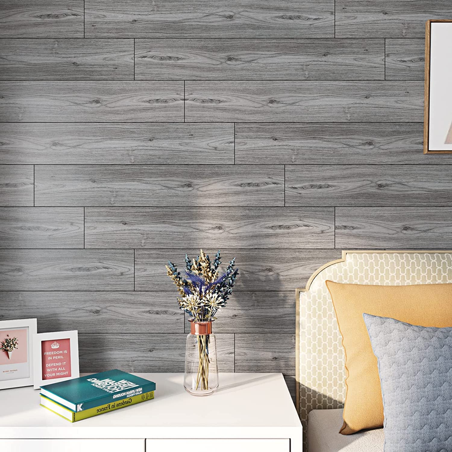 FunStick 6"x36" 30 Sheets Peel and Stick Floor Tile Waterproof Grey Wood Look Vinyl Flooring Planks Peel and Stick Wood Planks for Walls Sticky Tiles for Floor Bathroom Kitchen RV Laminate Flooring