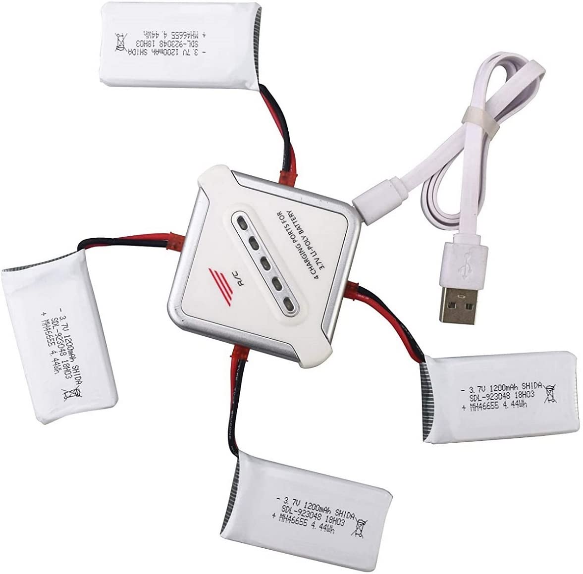 4PCS 3.7V 1200mAh Lithium Battery with 4 in 1 Charger for X900 X9TW Folding Quadcopter