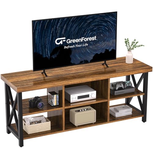 GreenForest TV Stand for TV up to 55 inches Entertainment Center with 6 Storage Cabinet for Living Room, 47 inch Television Stands Console Table, Walnut