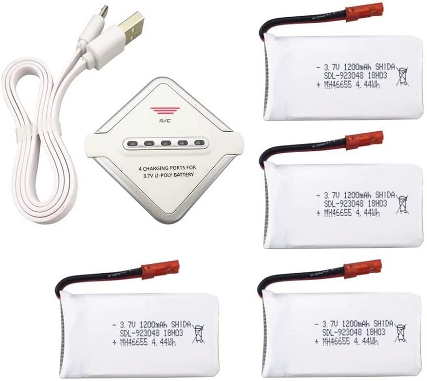 4PCS 3.7V 1200mAh Lithium Battery with 4 in 1 Charger for X900 X9TW Folding Quadcopter