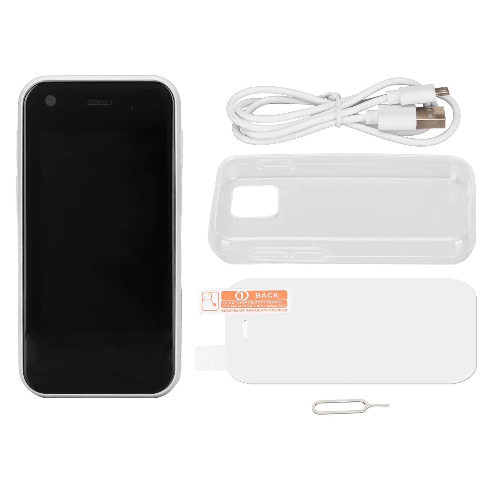 ASHATA Mini Mobile Phone, 3G Small Unlocked Smartphone, GPS, 1GB 8GB ROM, Quad Core, 2.5in Android Cellpohone Support App Download(Pearl White)