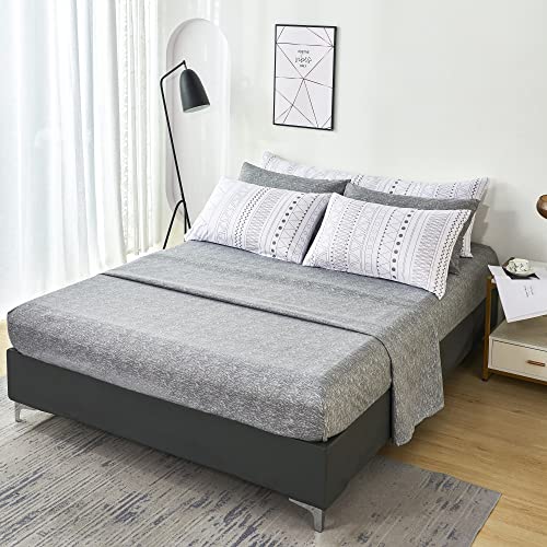 RYNGHIPY Boho Comforter Set Full Size: White Grey Geometric Bed in a Bag for Men Boys - All Season Comfoter with Sheets Pillowcases Soft Microfiber (White,Full Size)