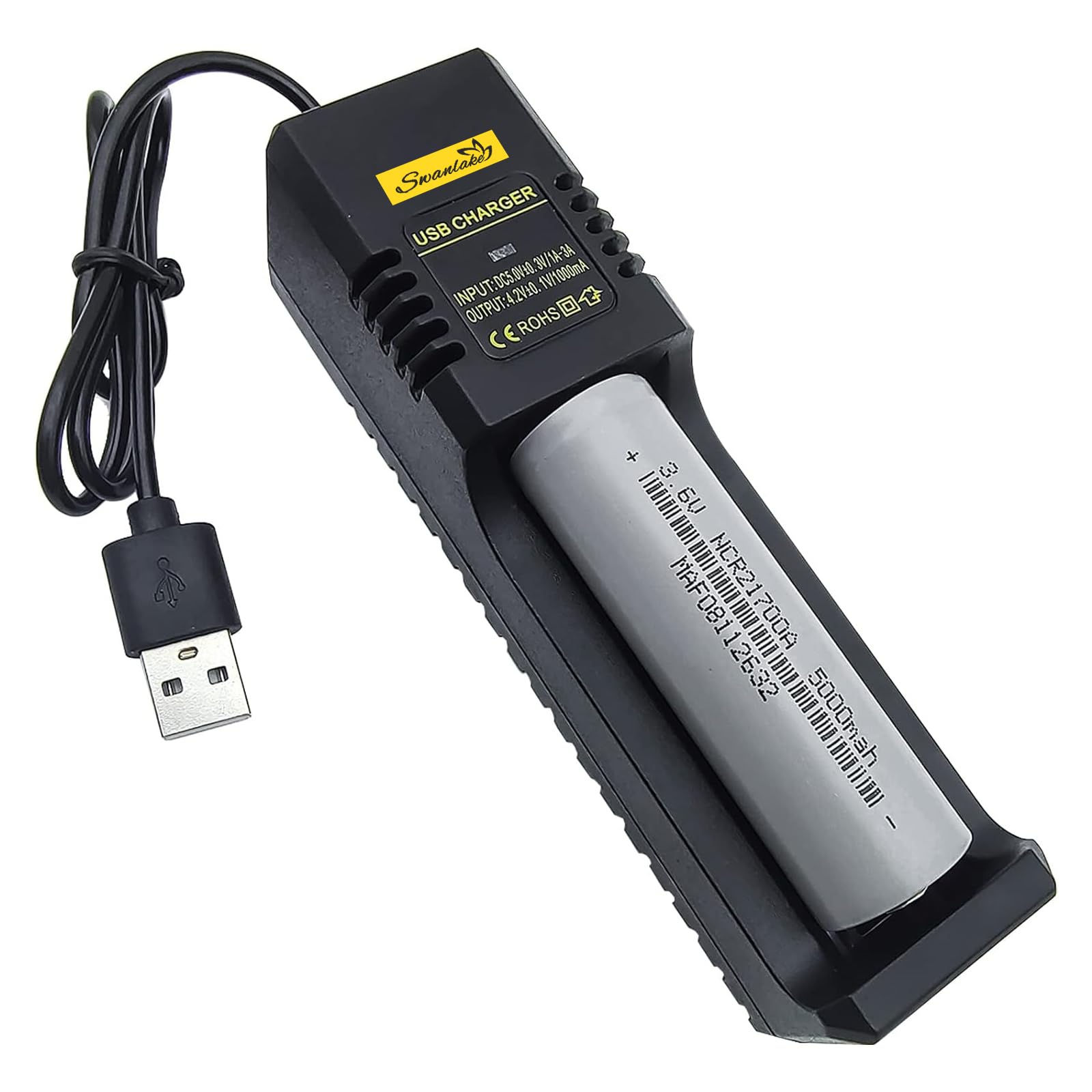 21700 Rechargeable Battery Charger,Single-Slot Intelligent Battery Charger for 3.7V Li-ion 26650,21700 5000mah,18650,18500,18350,16650 Rechargeable Battery