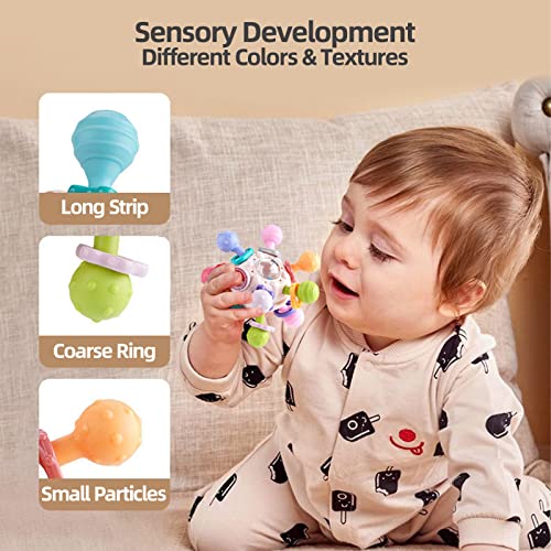 Baby Sensory Teething Toys, Atomic Ball Chew Toys Rattle & Teether Grasping Activities Infant Toy for 0 6 12 Months Boys & Girls Gift(Pink)