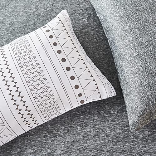 RYNGHIPY Boho Comforter Set Full Size: White Grey Geometric Bed in a Bag for Men Boys - All Season Comfoter with Sheets Pillowcases Soft Microfiber (White,Full Size)