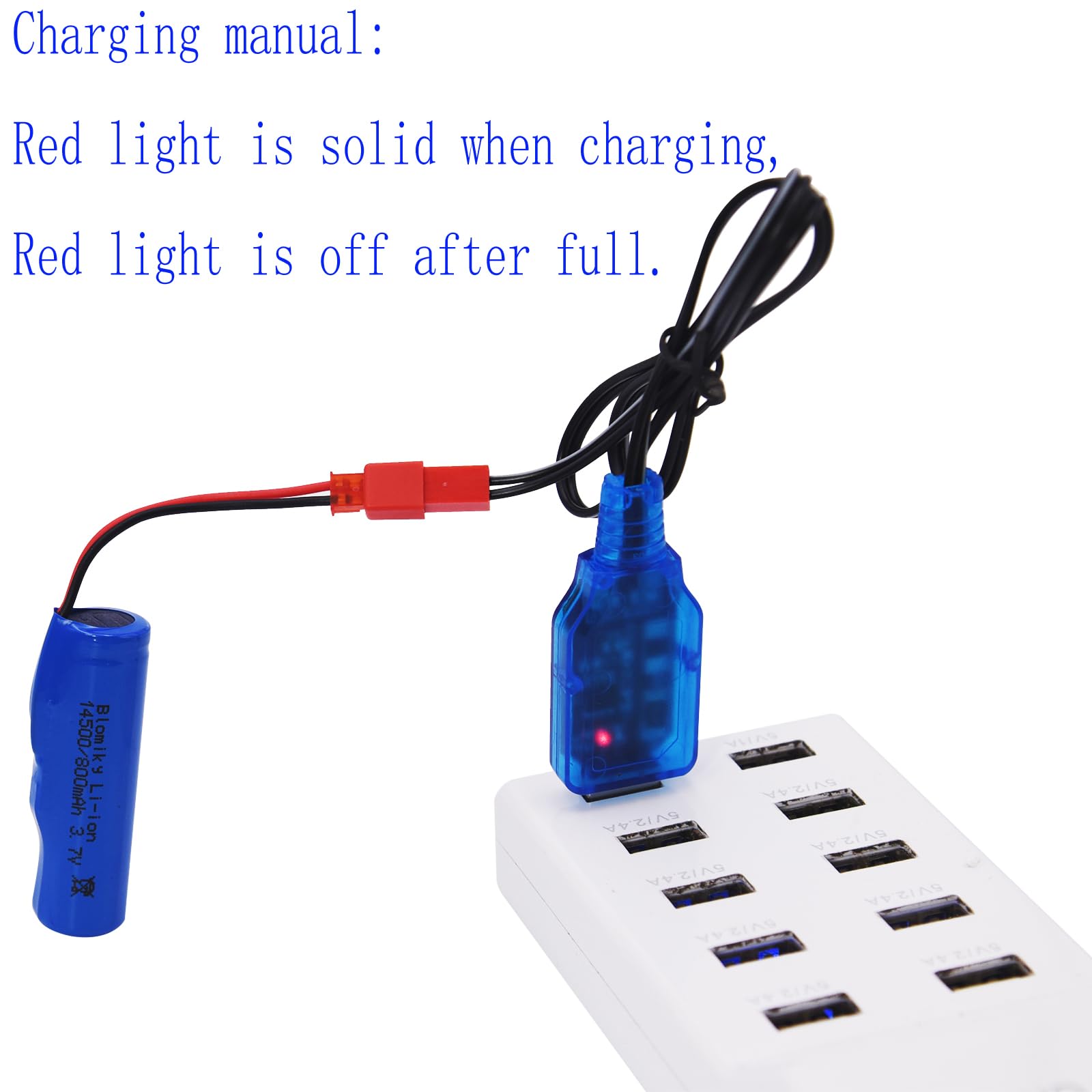 Blomiky 3.7V 500mAh Li-ion Rechargeable Battery with JST Plug and USB Charger Cable for Huina 1337 1338 RC Construction Trucks 1337 JST Battery 2