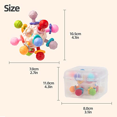 Baby Sensory Teething Toys, Atomic Ball Chew Toys Rattle & Teether Grasping Activities Infant Toy for 0 6 12 Months Boys & Girls Gift(Pink)