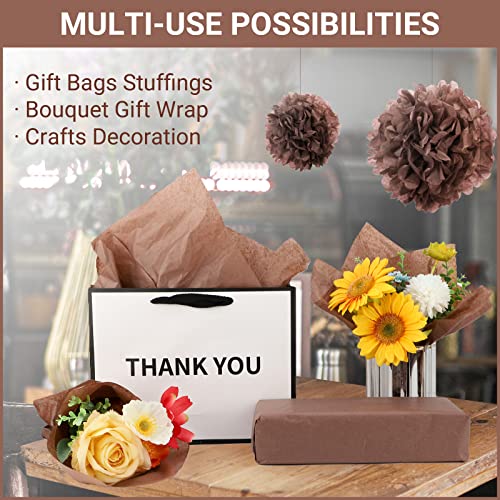 Segarty Brown Tissue Paper for Packaging, 100 Sheets 14 x 20 Inches Bulk Tissues Paper for Gift Bags Wrapping, Packing, Easter, Mothers Day, Holiday Decorations, Tissue Paper for Crafts, DIY Pom Pom