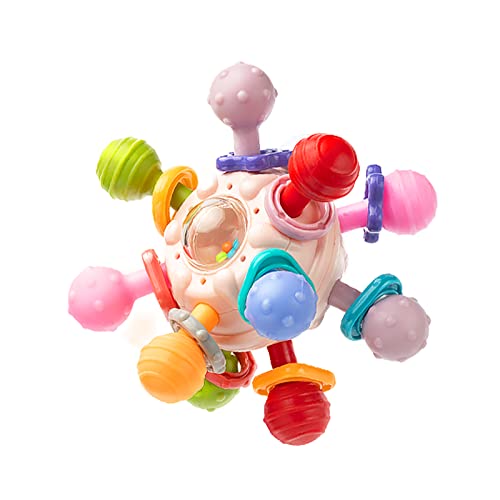 Baby Sensory Teething Toys, Atomic Ball Chew Toys Rattle & Teether Grasping Activities Infant Toy for 0 6 12 Months Boys & Girls Gift(Pink)
