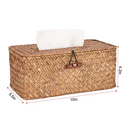 Tissue Box Cover Rectangular,Decorative Tissue Box Holder, Tissue Holder Made of Natural Seagrass for Bathroom Office Car Automotive Decoration-9.8 x 5.5 x 3.9 Inches