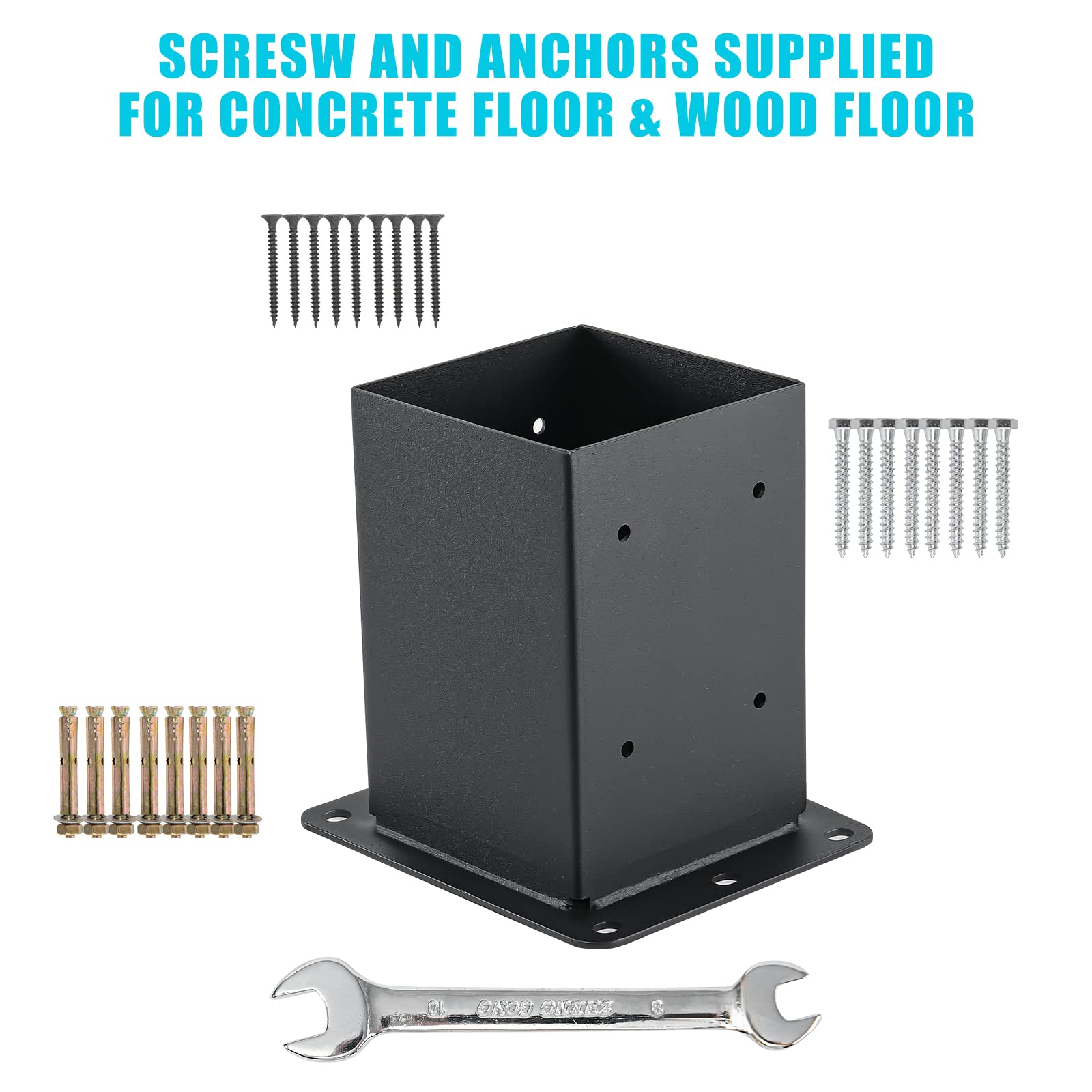 AXWHYS 4x4 Post Base 4 Pcs, (Inner Size 3.6x3.6) Post Anchors, 13GA Thick Solid Steel & Black Powder Coated,Deck Post Brackets Support Deck Base Plate Pergola Brackets Fence Kit Mailbox Mount
