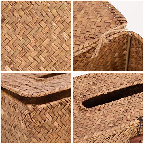 Tissue Box Cover Rectangular,Decorative Tissue Box Holder, Tissue Holder Made of Natural Seagrass for Bathroom Office Car Automotive Decoration-9.8 x 5.5 x 3.9 Inches