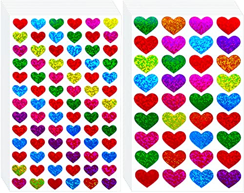 WINORDA 40 Sheets Glitter Heart Stickers Colorful Decorative Love Stickers Self-Adhesive Sparkle Heart Stickers for Scrapbooking or Crafting Valentine's Day Love Embellishment